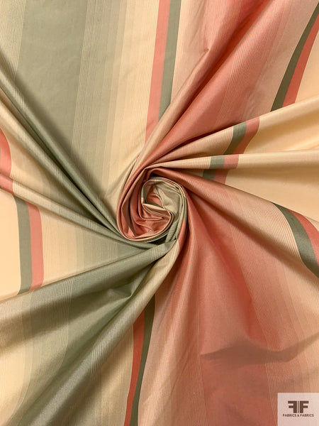 Vertical Striped Yarn-Dyed Silk Taffeta - Dusty Peach/Sage/Nude | FABRICS & FABRICS – Fabrics ...