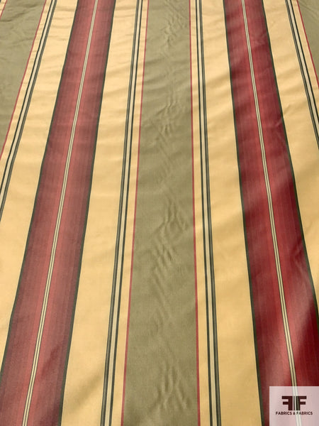 Vertical Striped Yarn-Dyed Silk Taffeta - Cranberry/Antique Greens/Biscotti Yellow | FABRICS ...
