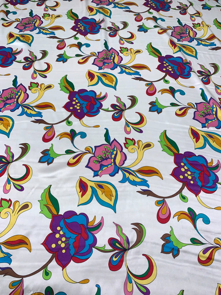 Oriental Floral Printed Silk Charmeuse - Ice/Multicolor | FABRICS ...