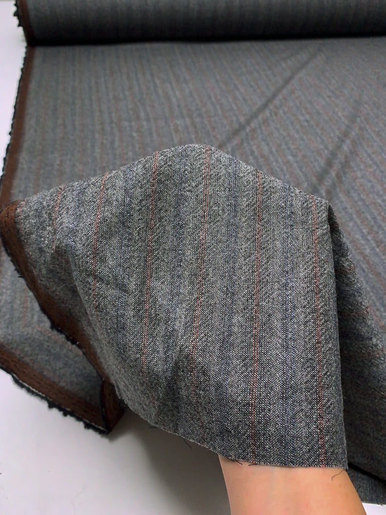 Vertical Striped Wool Suiting - Heather Grey/Orange/Periwinkle ...