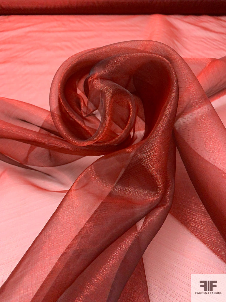French Shimmer Iridescent Polyester Blend Organza - Cherry Red ...