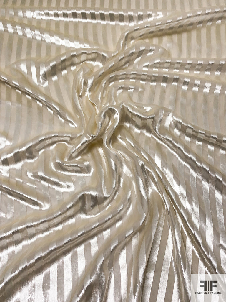 Italian Vertical Striped Metallic Panné Velvet - Luxe Ivory | FABRICS ...