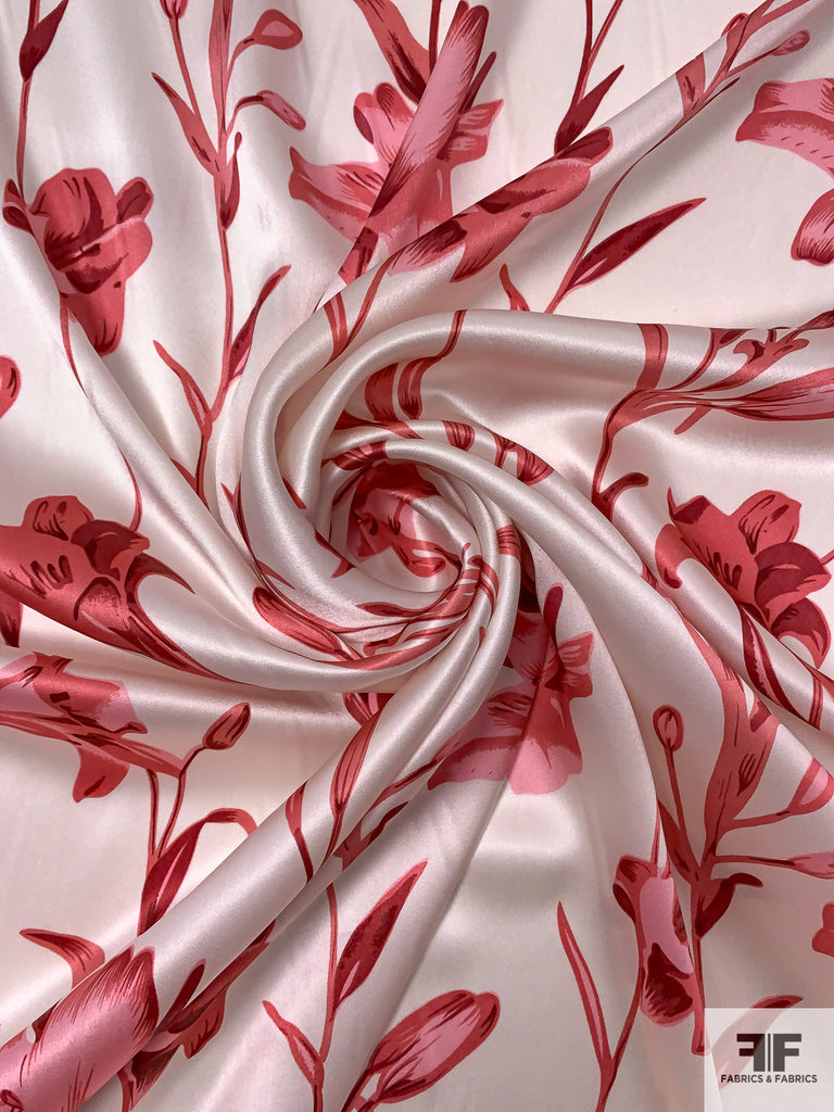 Floral Vines Printed Silk Charmeuse - Dusty Pink/Off-White | FABRICS ...