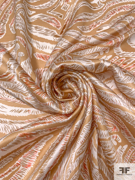 Wispy Trails Printed Silk Charmeuse - Golden Brown/Hot Orange/Off-White ...