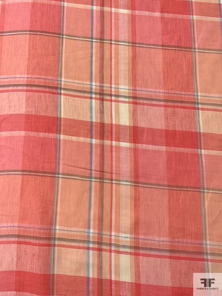 Plaid Yarn-Dyed Cotton-Linen Blend - Salmon / Light Blue / Soft Green ...