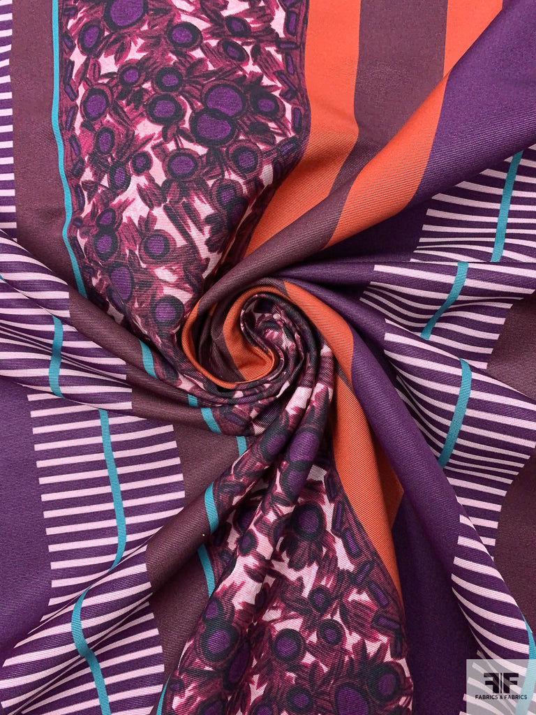 Linear Design Printed Cotton Faille - Plum / Wine / Deep Orange ...