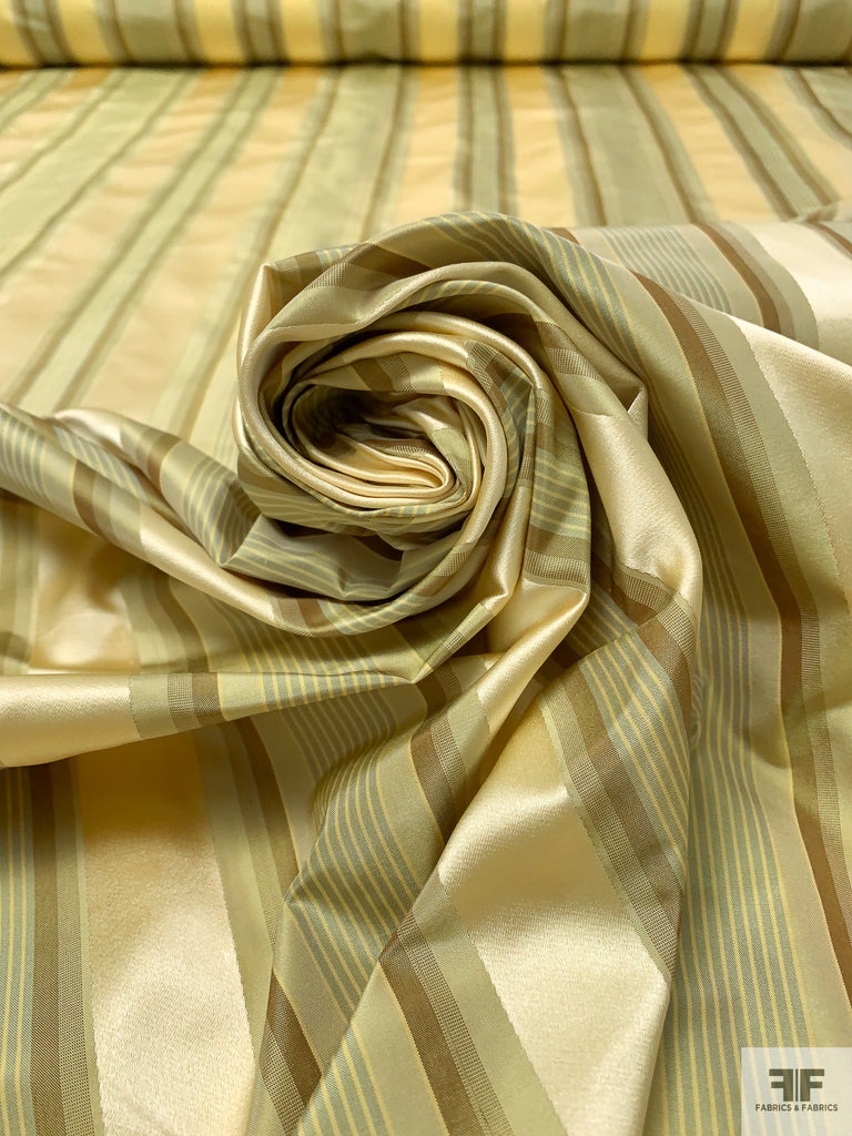 Yarn-Dyed and Satin Striped Silk Taffeta - Champagne Gold/Olive Greens/Sage | FABRICS & FABRICS ...
