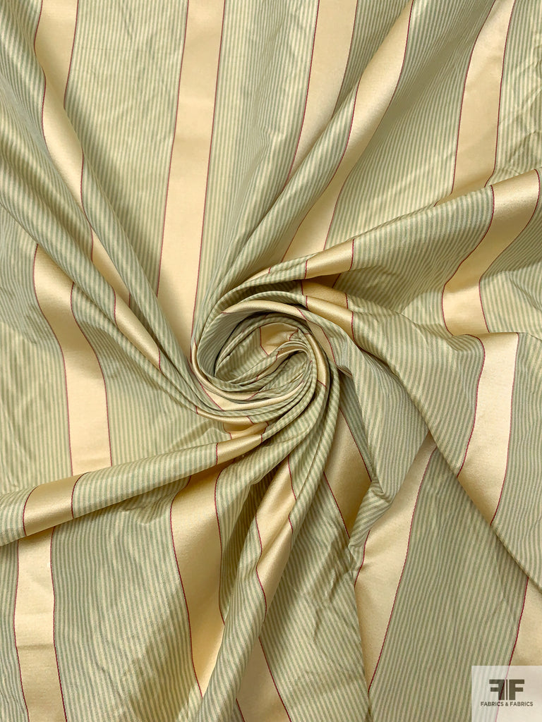 Yarn-Dyed and Satin Striped Silk Taffeta - Antique Green/Champagne Gold/Raspberry | FABRICS ...