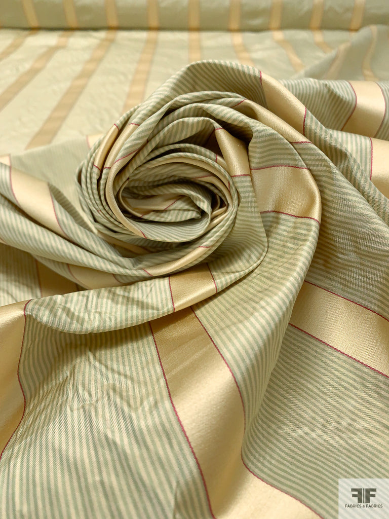 Yarn-Dyed and Satin Striped Silk Taffeta - Antique Green/Champagne Gold/Raspberry | FABRICS ...