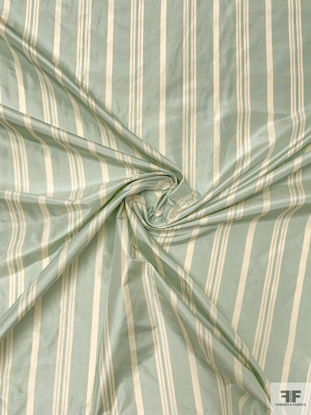Vertical Striped Yarn-Dyed Silk Taffeta - Dusty Aqua/Cream | FABRICS ...