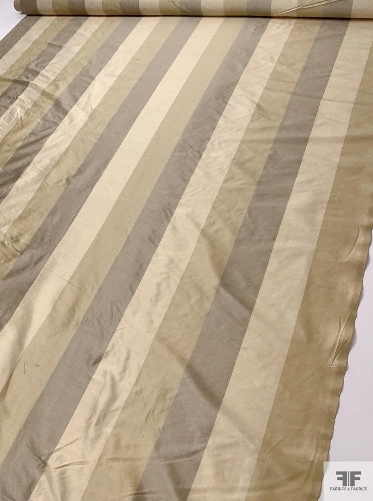 Vertical Striped Yarn-Dyed Silk Shantung - Shaker Beige/Pearl Light ...