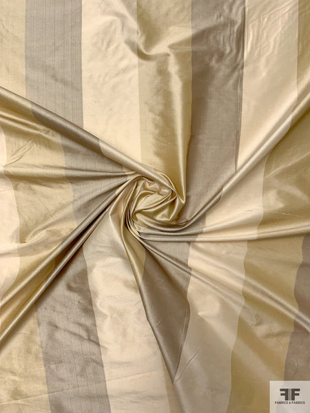 Vertical Striped Yarn-Dyed Silk Shantung - Shaker Beige/Pearl Light ...
