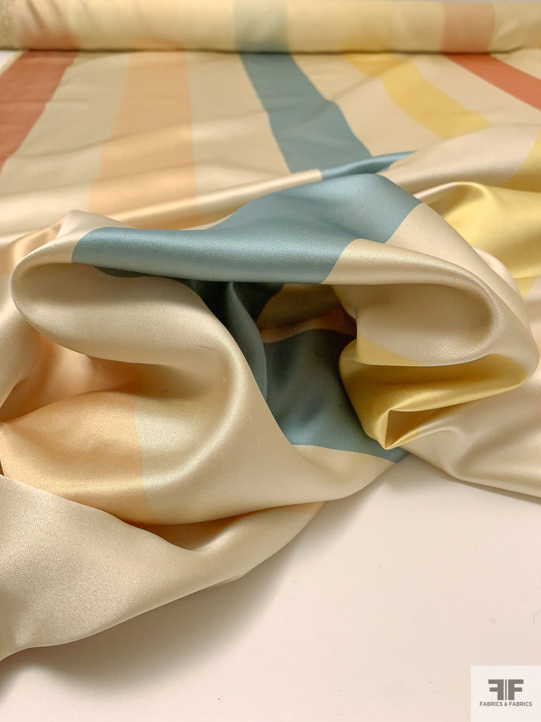 Vertical Striped Yarn-Dyed Lightweight Silk Satin - Bright Copper ...