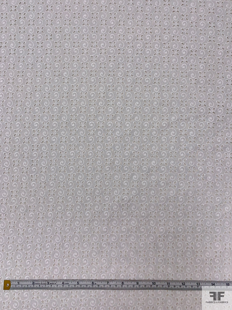 Small Leaf Vine Swirls Embroidered Eyelet Poly-Cotton Lawn - White ...