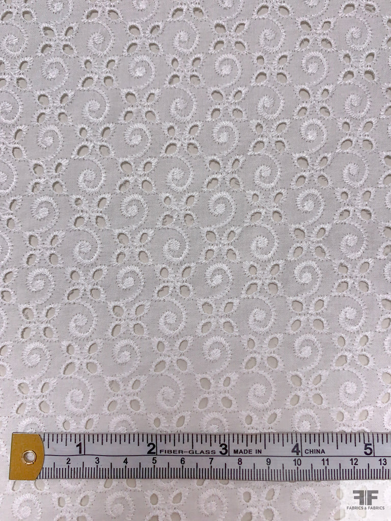 Small Leaf Vine Swirls Embroidered Eyelet Poly-Cotton Lawn - White ...