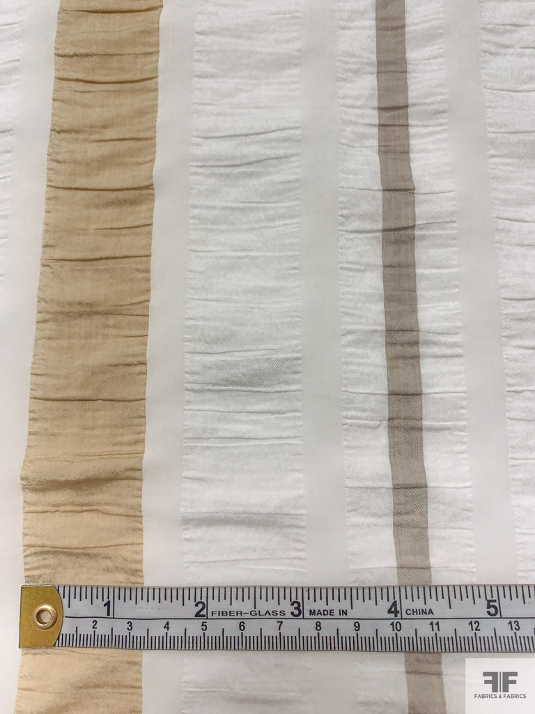 Horizontal Striped Crinkled Tencel Blend Voile - Off-White/Tan ...