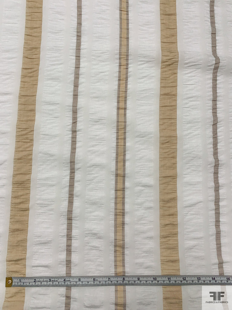 Horizontal Striped Crinkled Tencel Blend Voile - Off-White/Tan ...