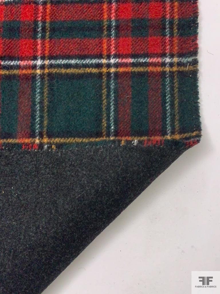 Italian Double Faced Plaid Melton Wool-Blend Coating - Evergreen/Red ...