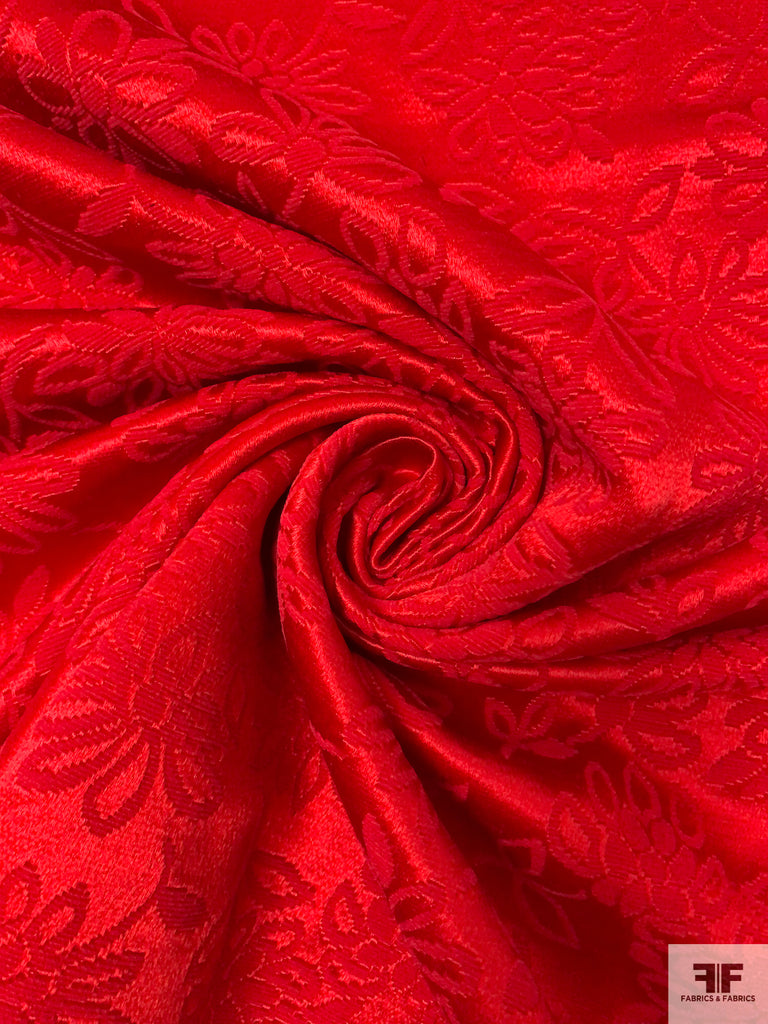 Italian Floral Satin-Corded Brocade - Red | FABRICS & FABRICS – Fabrics ...