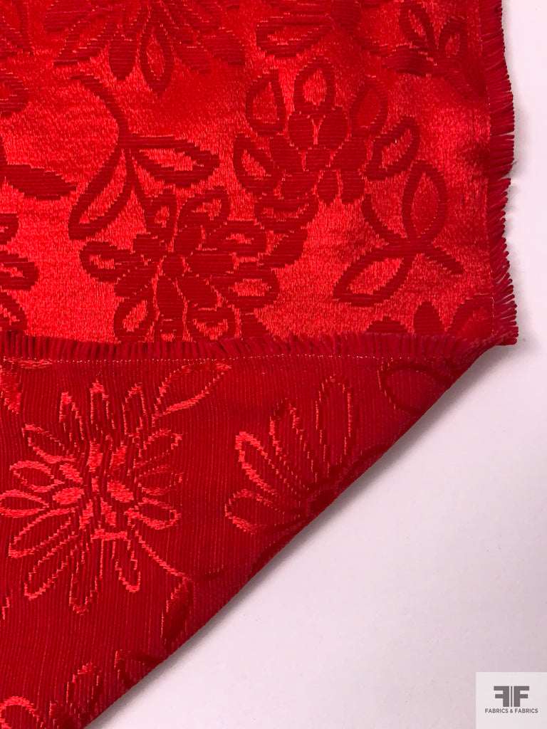 Italian Floral Satin-Corded Brocade - Red | FABRICS & FABRICS – Fabrics ...