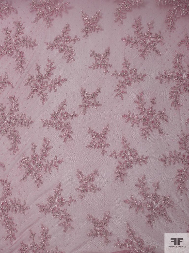 French Vintage Beaded Lyon Lace with Cut Bugle and Pearls - Soft Pink ...