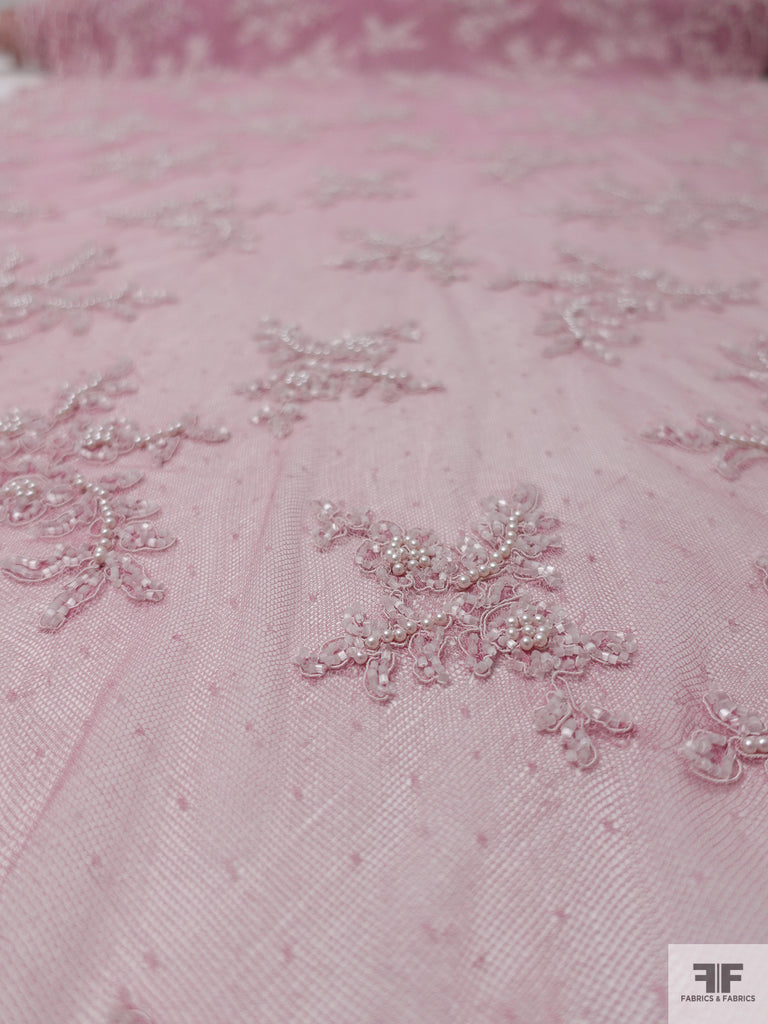 French Vintage Beaded Lyon Lace with Cut Bugle and Pearls - Soft Pink ...