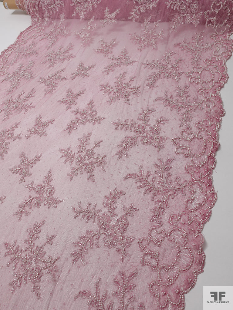 French Vintage Beaded Lyon Lace with Cut Bugle and Pearls - Soft Pink ...
