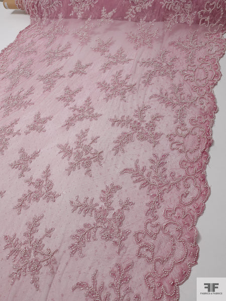 French Vintage Beaded Lyon Lace with Cut Bugle and Pearls - Soft Pink ...