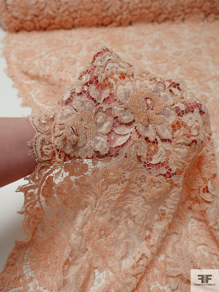 French Caviar Beaded Lace - Light Peach | FABRICS & FABRICS – Fabrics ...