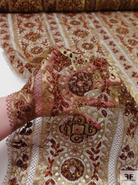 French Regal Metallic Lace with Beads and Pearls - Antique Gold/Light ...