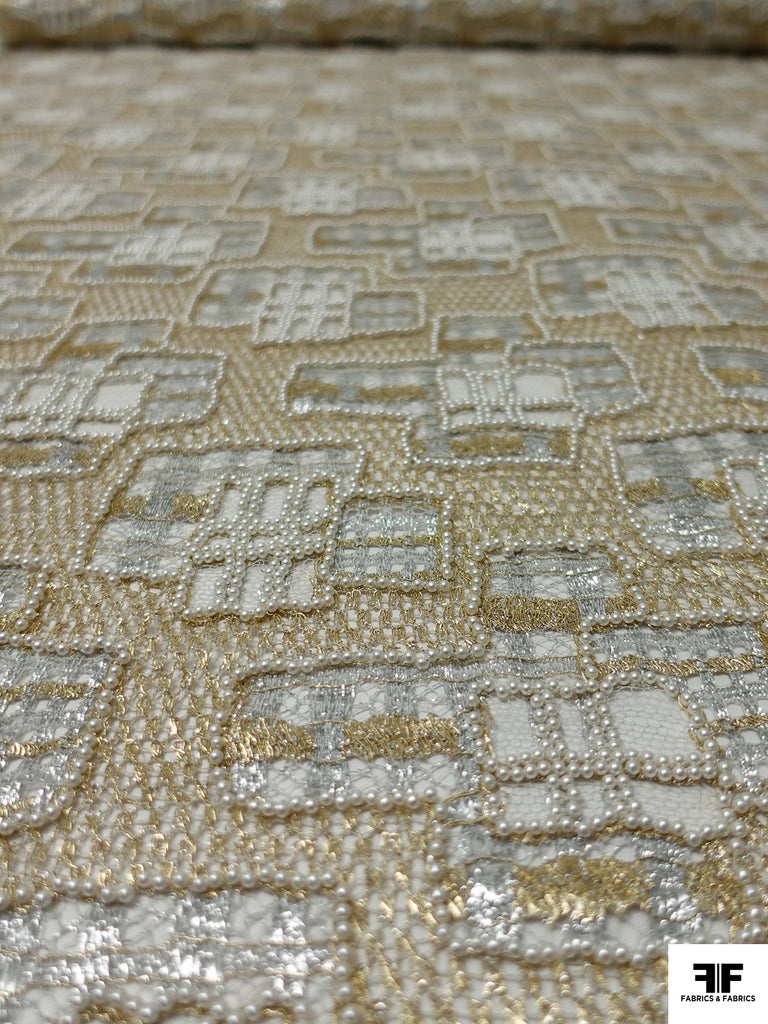 French Metallic Lace with Pearls - Gold/Silver | FABRICS & FABRICS ...