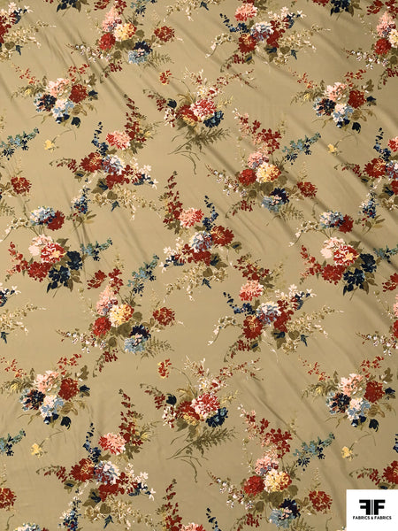 Italian Floral Printed Tricot Knit - Desert Tan/Red/Olive/Light Pink ...