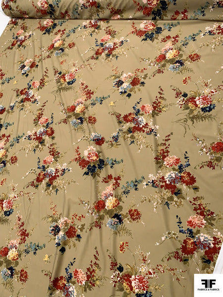 Italian Floral Printed Tricot Knit - Desert Tan/Red/Olive/Light Pink ...