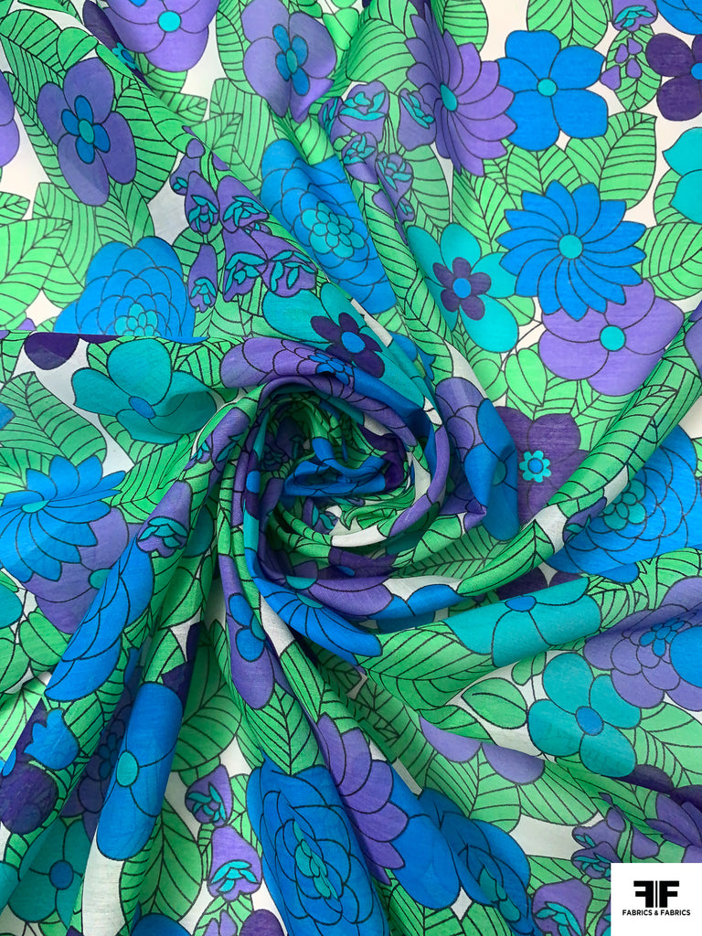 Groovy Floral Printed Silk-Cotton Voile - Green/Turquoise/Purple ...