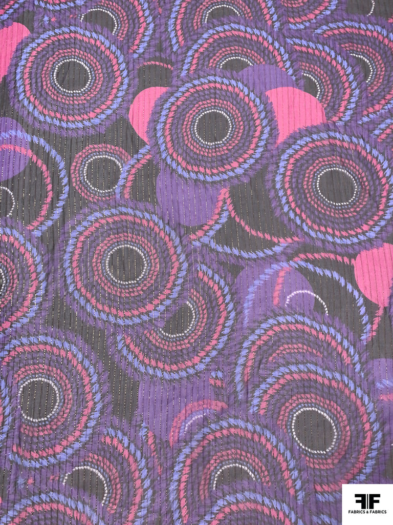 Circle Discs Printed Silk Chiffon with Lurex Stripes - Purple/Magenta ...