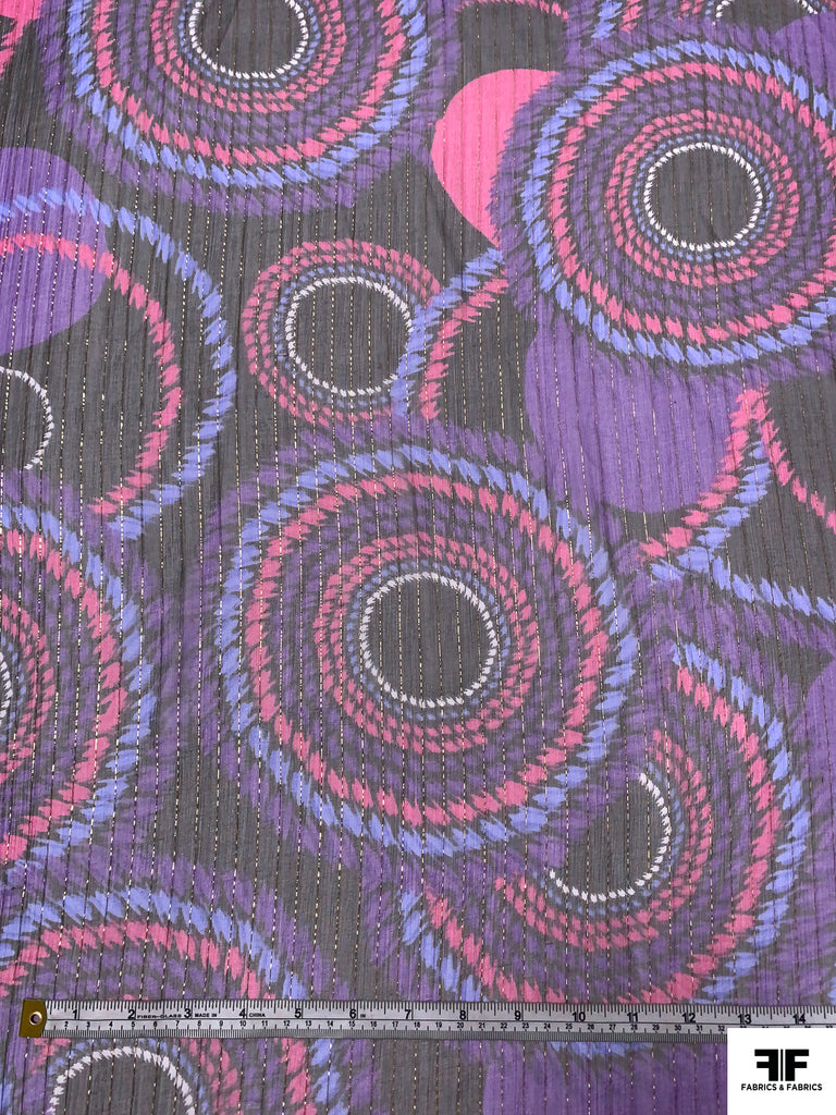 Circle Discs Printed Silk Chiffon with Lurex Stripes - Purple/Magenta ...