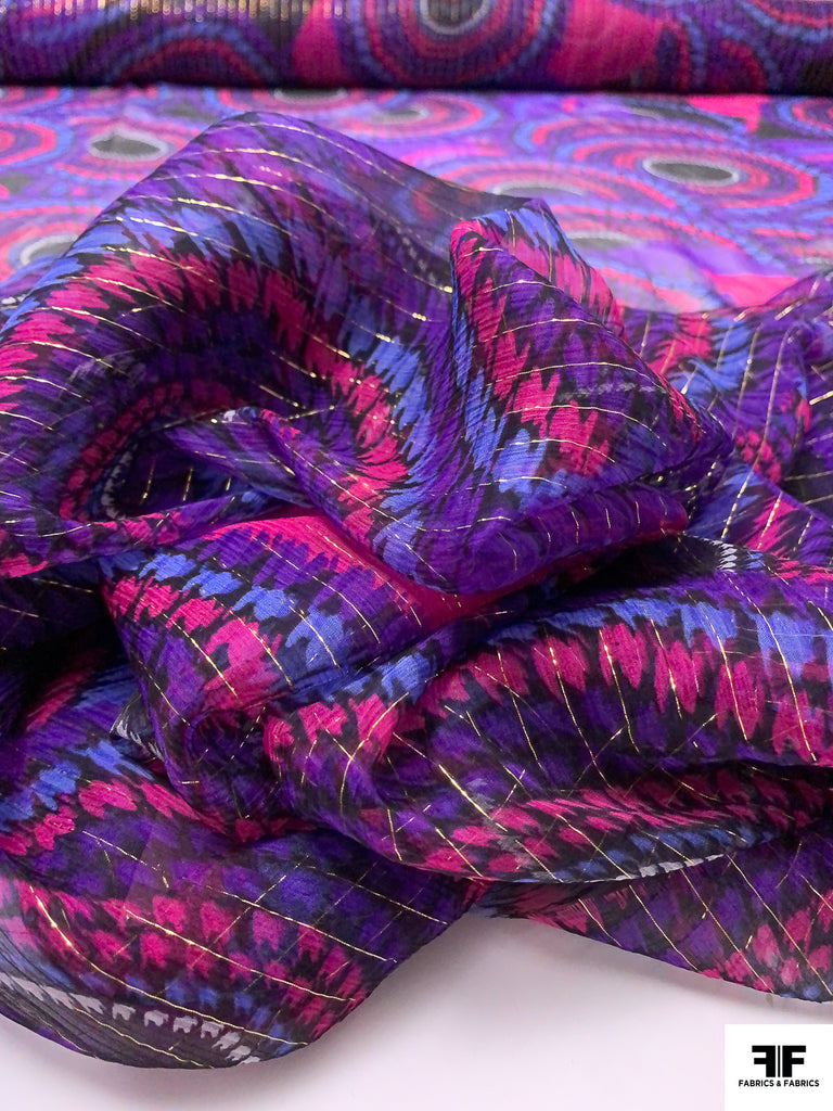 Circle Discs Printed Silk Chiffon with Lurex Stripes - Purple/Magenta ...