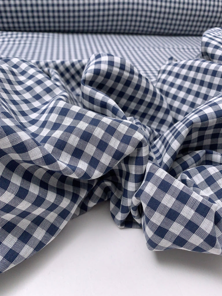 2-Ply Gingham Check and Striped Yarn-Dyed Double Cotton Voile - Navy ...