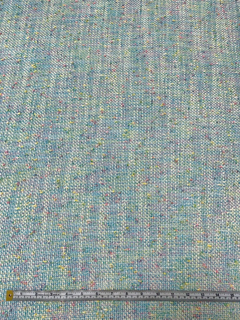 Novelty Wool-Blend Tweed Suiting with Loopy Yarns - Turquoise / Ivory ...