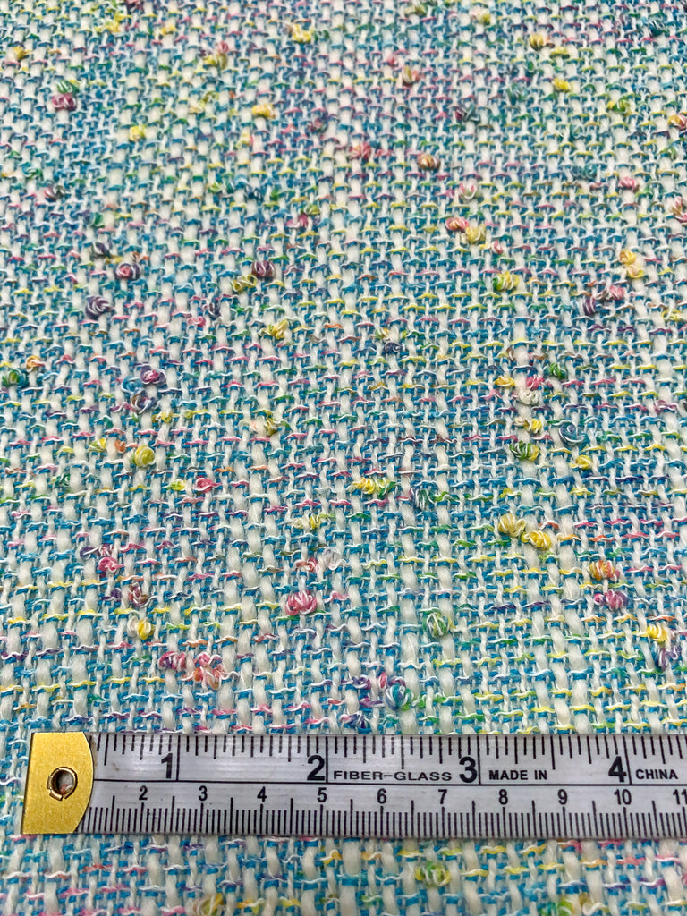 Novelty Wool-Blend Tweed Suiting with Loopy Yarns - Turquoise / Ivory ...