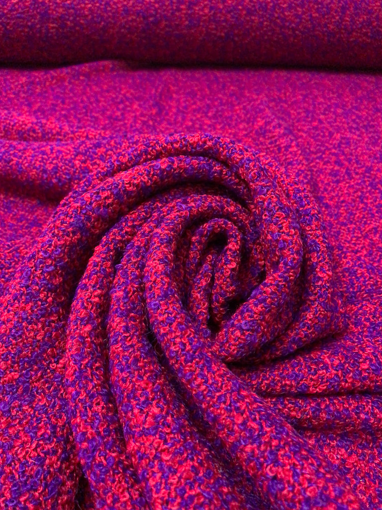 Italian Bicolored Wool Blend Bouclé Tweed - Purple / Cerise Pink ...