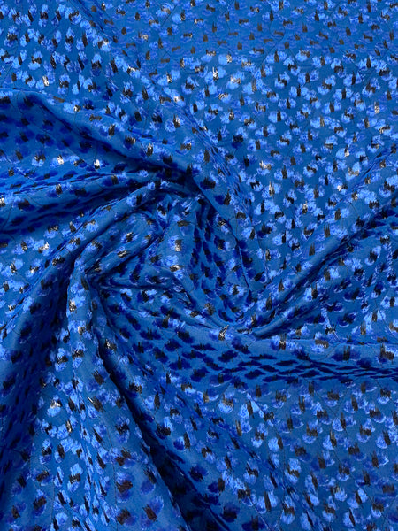 French Quilted Jacket Weight with Cut Panné Velvet and Lurex - Blue ...