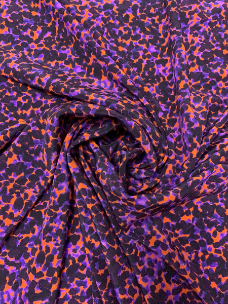 Spotted Graphic Printed Silk Crepe de Chine - Purple/Rust Orange/Black ...