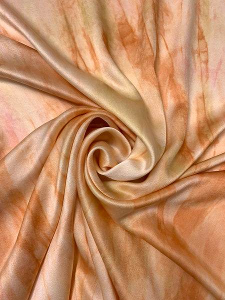 Italian Tie-Dye Printed Silk Charmeuse - Muted Orange/Muted Yellow ...