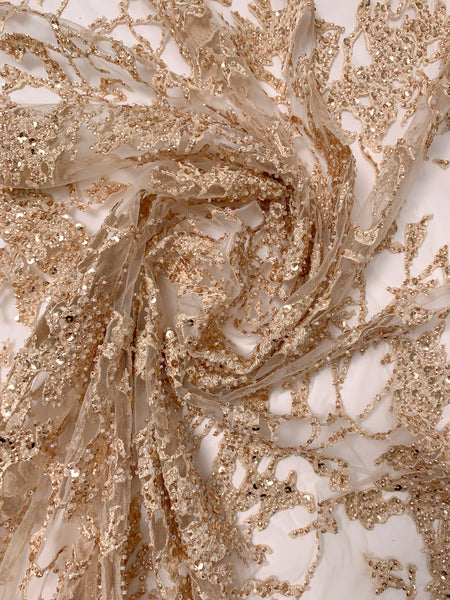 Glam Embroidered Tulle with Beads and Sequins - Champagne Gold ...
