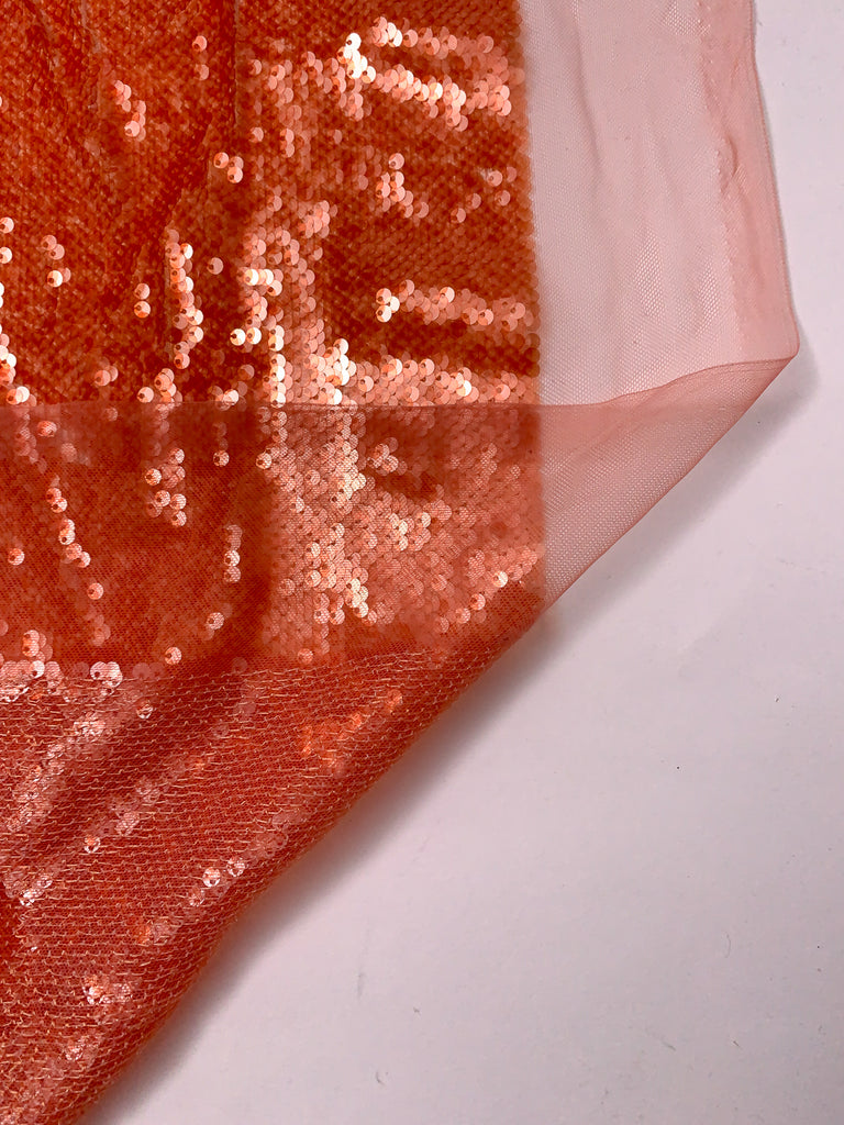 Sheer Fish Scale Sequins on Tulle - Blood Orange | FABRICS & FABRICS ...