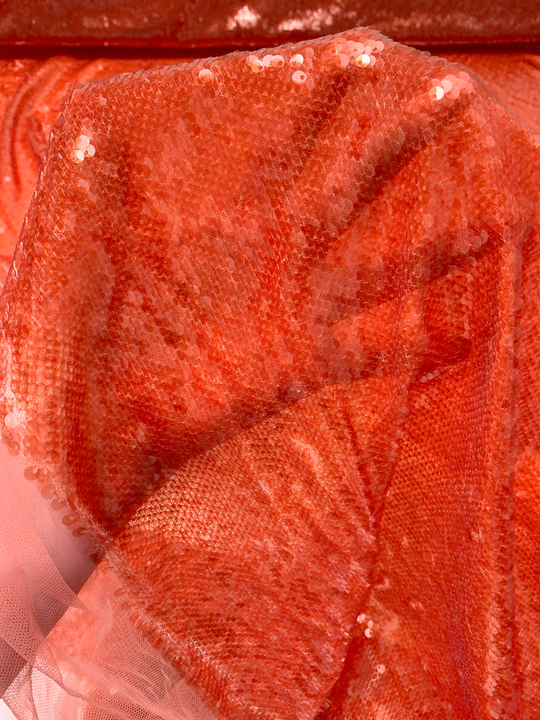 Sheer Fish Scale Sequins on Tulle - Blood Orange | FABRICS & FABRICS ...
