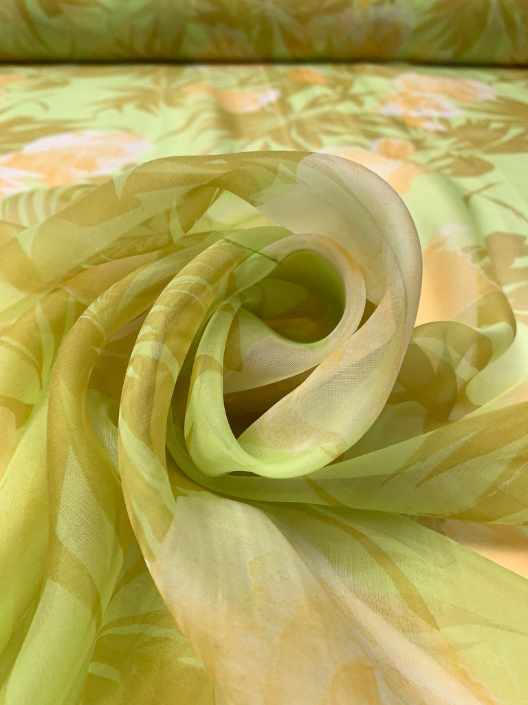 Italian Vintage Vera Wang Floral Printed Fine Silk Chiffon - Tea Green ...