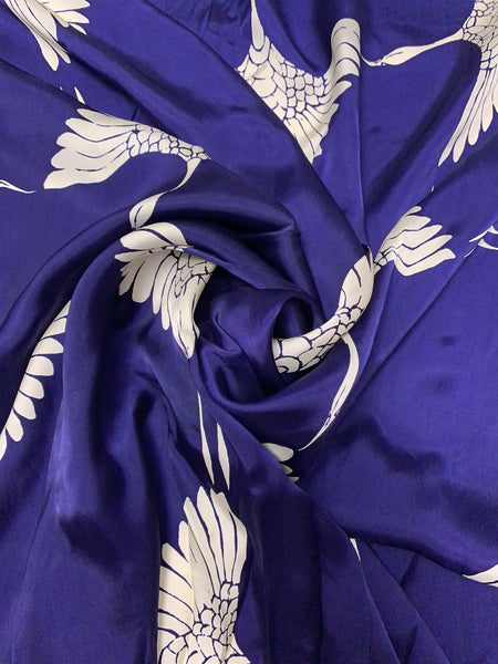 Bird Wings Printed Fine Cupro Twill with Satin Finish - Purple/Off ...