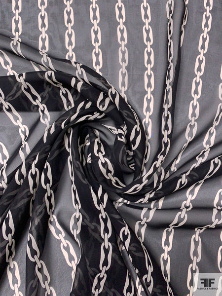 Chain Links Printed Silk Chiffon - Black/Off-White | FABRICS & FABRICS ...